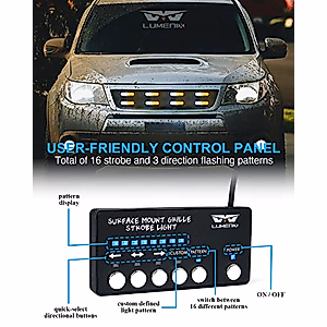 LUMENIX White Green LED Surface Mount Strobe Flashing Lights Kit w/Control Box, 8PCS Grille Side Marker Emergency Warning Caution Light for Vehicles Trucks SUV Cars Vans (Ultra Slim Sync Feature)