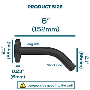 SparkPod 6 Inch Shower Arm with Flange - Solid Stainless Steel Shower Head Extension Arm, Wall-Mounted for Fixed & Handheld Showerheads - Teflon Tape Included (Standard 6", Midnight Black Matte)