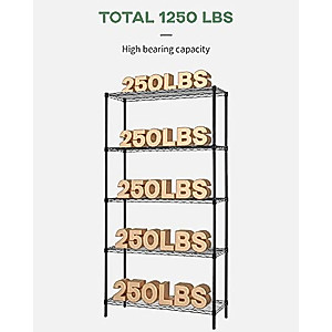 FDW 14" D x 36" W x 72" H 5-Shelf Wire Shelving Adjustable Metal Shelf Large Storage Shelves Heavy Duty Height Commercial Grade Steel Layer Shelf 1250 LBS Capacity,Black