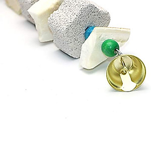 Litewoo Parrot Bird Chew Toys 2-Pcs, Bird Beak Trim Cuttlebone Calcium Stone Lava Block Chew Toy with Bell for Parakeet Conure Lovebird Cockatiel Finch Budgie Parrots