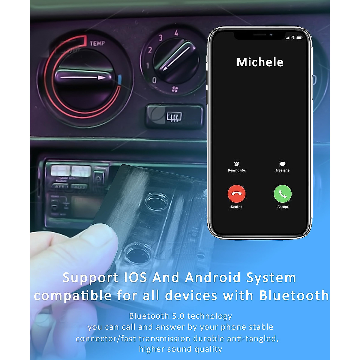Car Audio Bluetooth Wireless Cassette Receiver, Bluetooth 5.0 Car Audio Stereo Cassette Vehicle Tape Converter Cassette Work While Charging Support TF Card