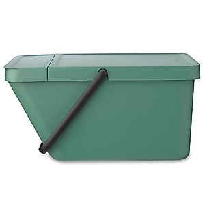 Brabantia Sort & Go Stackable 5.3 Gallon Recycling Wastebasket (Fir Green) Flat Top Trash Can with Carry Handle, Storage Bin, Paper Basket - 11 x 17.7 x 8.9 inches