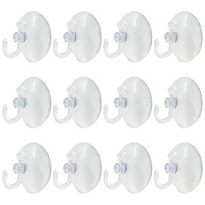 Bonsicoky 12 Pcs Suction Cups with Hooks, 40 mm Clear Plastic Sucker Hooks Wall Hooks for Decoration Door Bathroom Kitchen