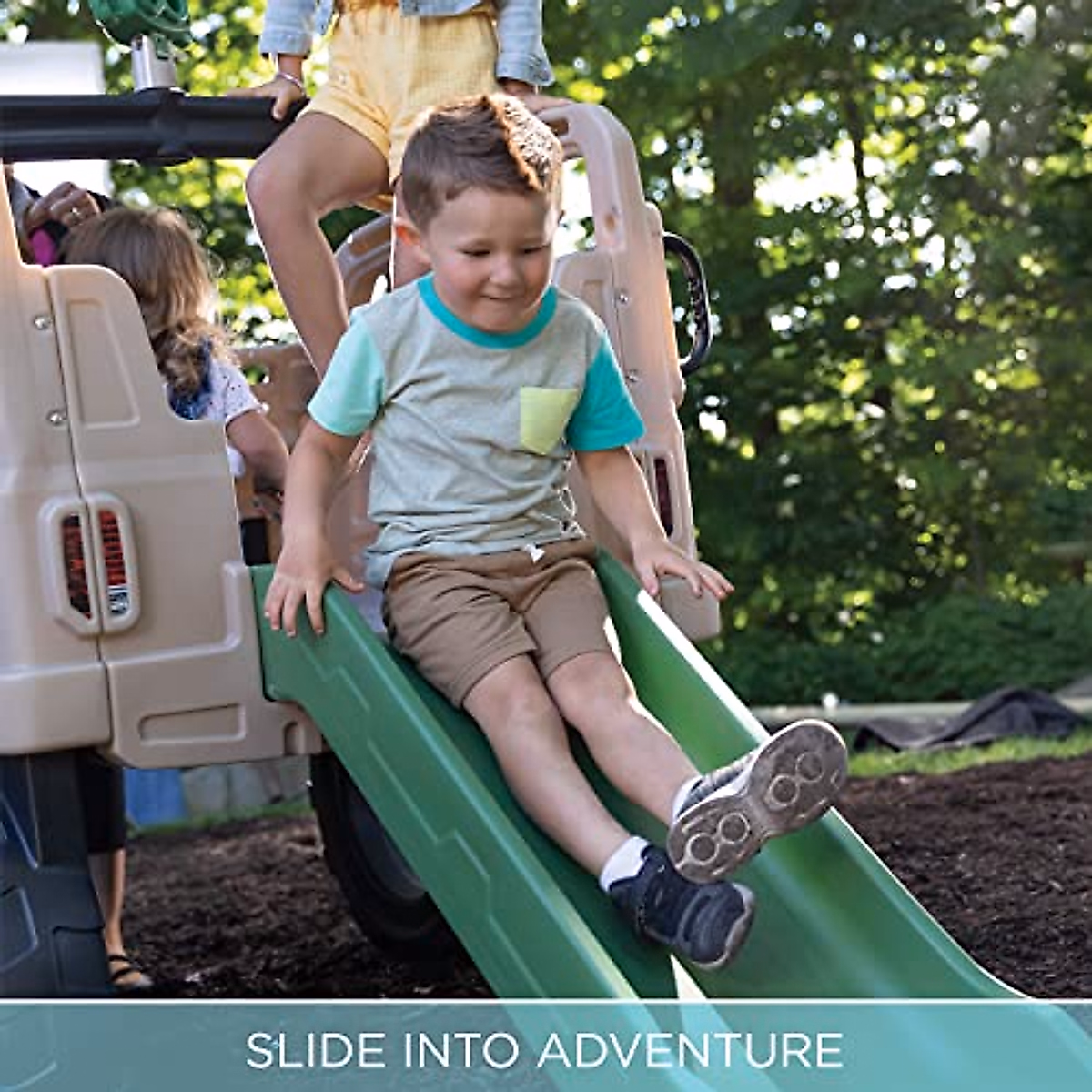 Step2 Safari Truck Climber Kids and Toddler Playset – Large Outdoor Play Gym with Realistic Design, Elevated Platform, Kids Slide, Steering Wheel, and Binoculars – Safari-Themed