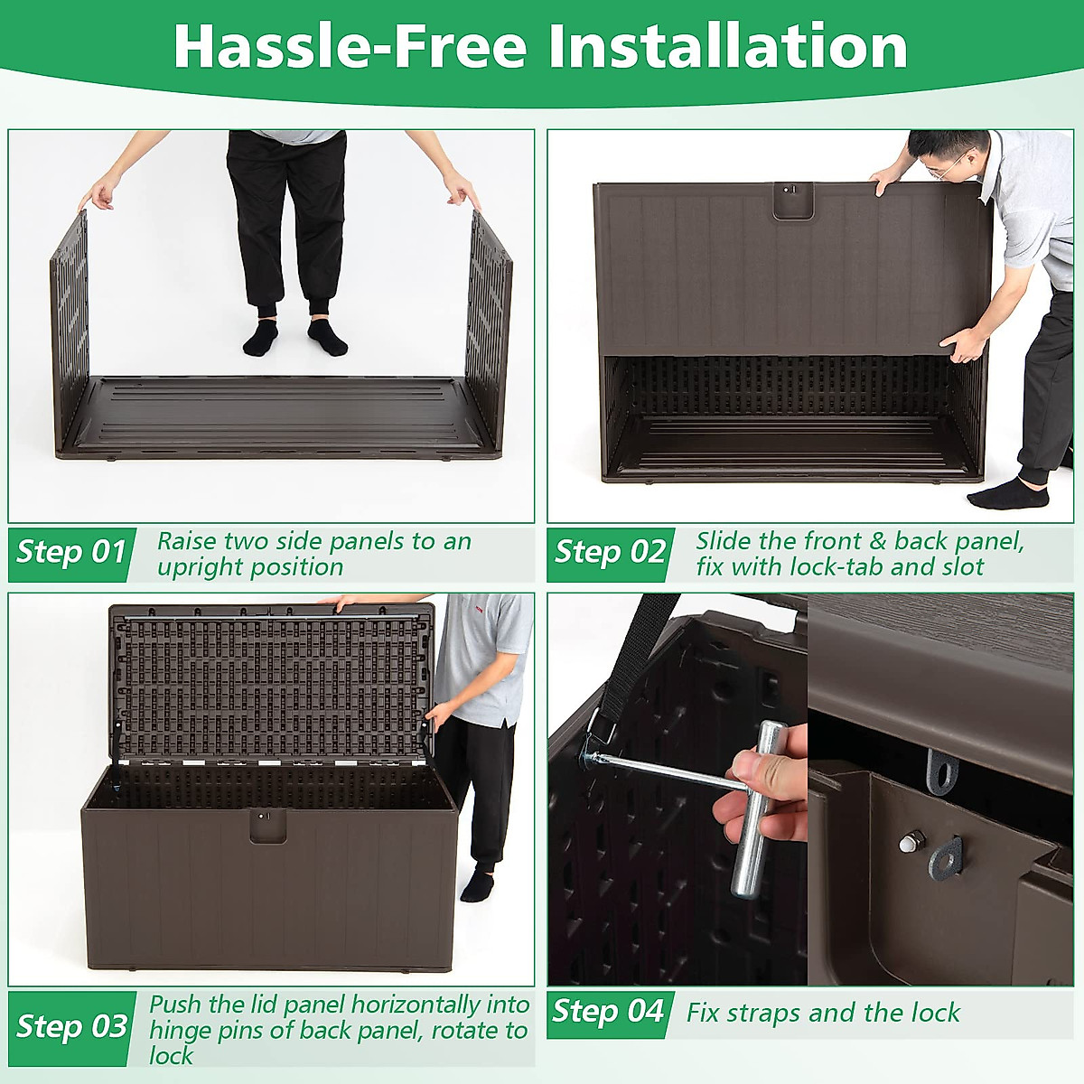 Giantex Outdoor Storage Deck Box Patio Bin - 105 Gallon Indoor/Outside Storage Box with Lockable Lid, Waterproof Storage Chest for Gardening Tools, Supplies, Cushions Storage Container (105 Gallon, Brown)