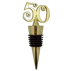 Gold Toned Metal 50 Charm Top Wine Bottle Stopper, 3 1/2 Inch