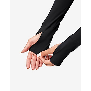 SANTINY Women's Long Sleeve Crop Workout Tops Slim Fit Gym Yoga Running Shirts for Women(Black_L)