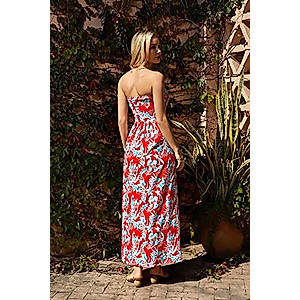 GRACE KARIN Women Strapless Casual Loose Ruched Long Maxi Dress with Pockets Blue White