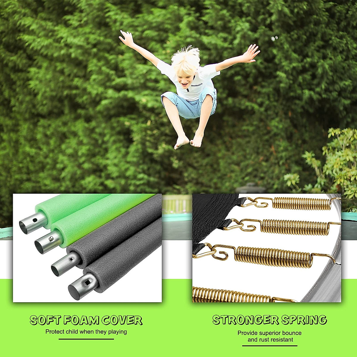 AOTOB 14FT Trampoline with Safety Enclosure Net, Outdoor Trampoline with Basketball Hoop,Heavy Duty Jumping Mat and Spring Cover Padding for Kids and Adults, Storage Bag and Ladder Green