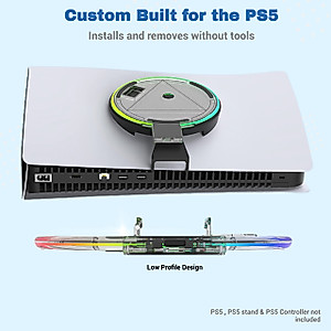 Gamers Digital RGB LED Base for PS5 Vertical Stand, 4-Color Modes, Sturdy Slim Design, Tool-Free Install with Remote