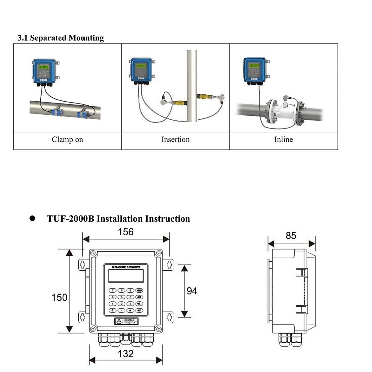 TUF-2000B Ultrasonic Flow Meter Wall Mounted Liquid Flowmeter, Flowmeter Fixed Water Ultrasonic,Water Liquid Flowmeter Transducers for Pipe Size DN32~DN6000mm