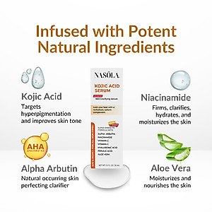 Nasola Kojic Acid Serum for Skin Clarifying, Complexion Revitalization Fade Cream with Alpha Arbutin, Vitamin C & E, & Niacinamide