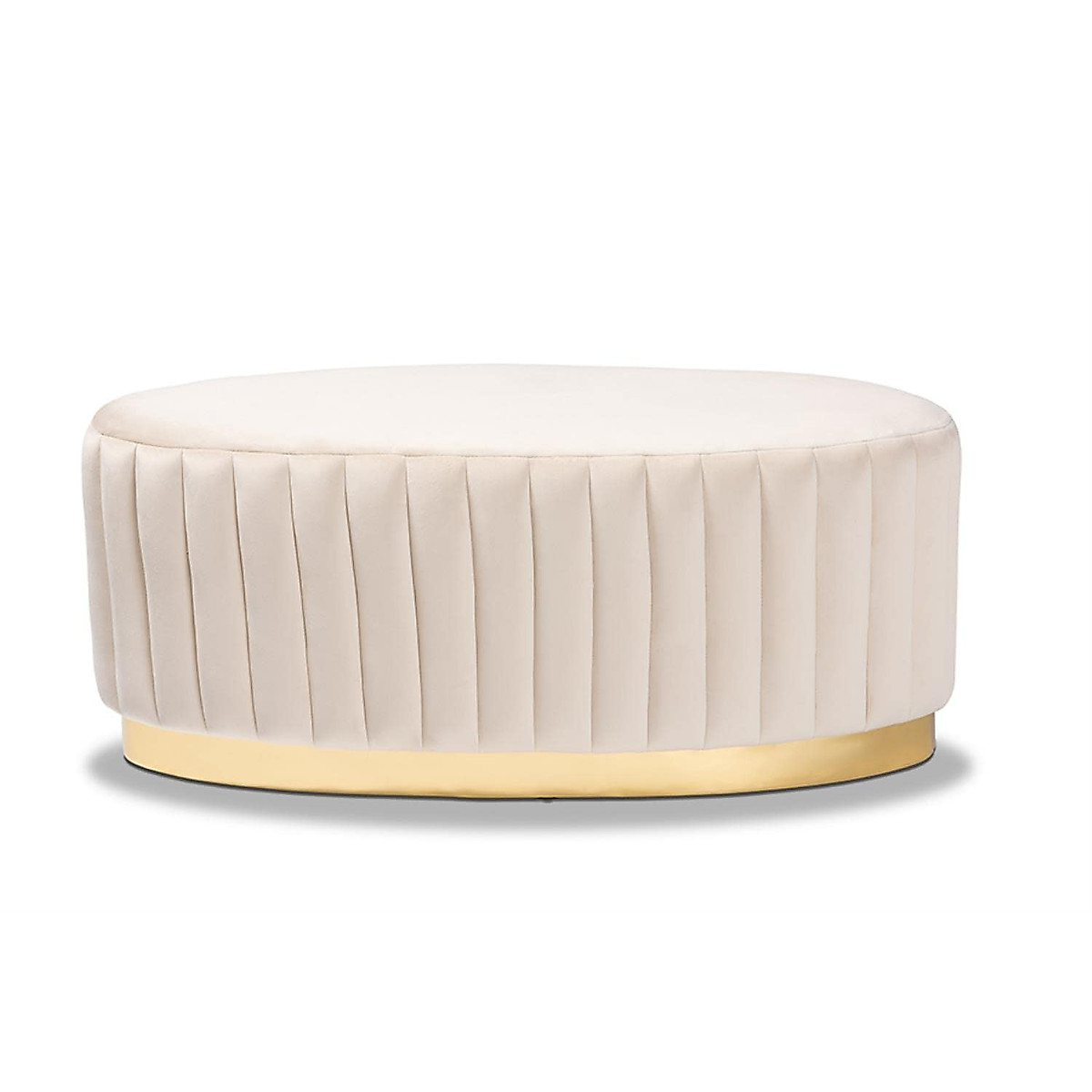 Baxton Studio Kirana White Velvet Fabric Upholstered and Gold PU Leather Ottoman