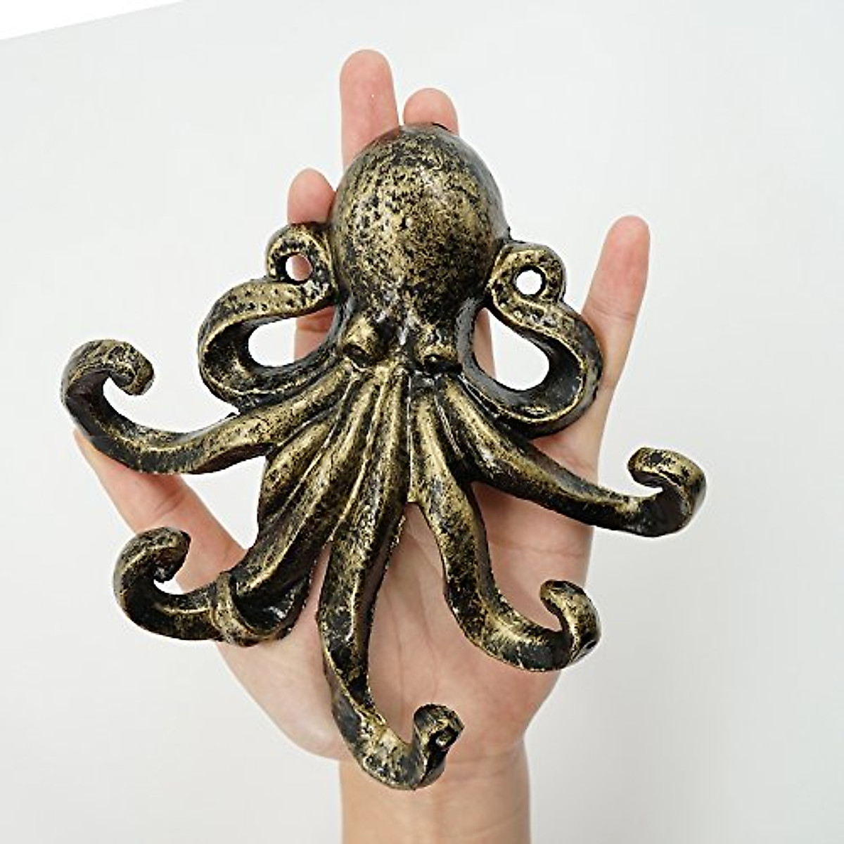 HERNGEE Octopus Key Hooks for Wall, Antique Bronze Cast Iron Decorative Wall Hook Animal Coat Hooks