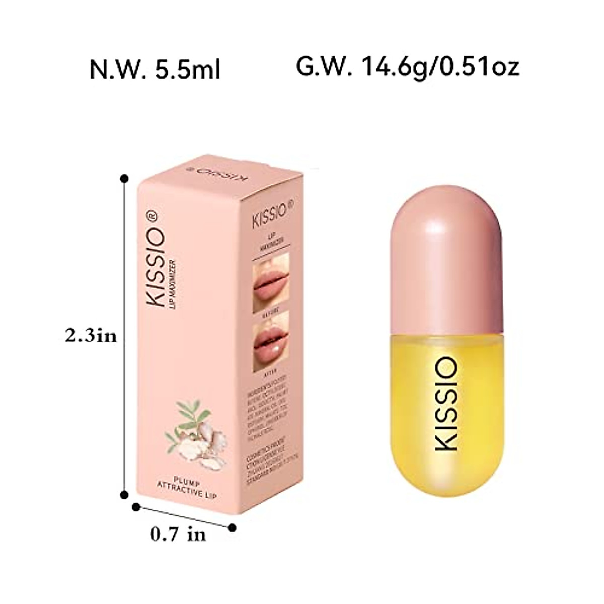KISSIO Lip Plumper,Natural Lip Plumper, lip plumper for day use,Lip Plumper Gloss Make Lips Fuller and Moisturizing 5.5ml