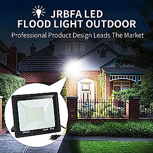 JRBFA 2 Pack 100W LED Flood Lights Outdoor, 10000lm LED Work Light with Plug, 6500K Daylight White, IP66 Waterproof Exterior Outside Floodlights for Backyard, Garage, Garden, Lawn