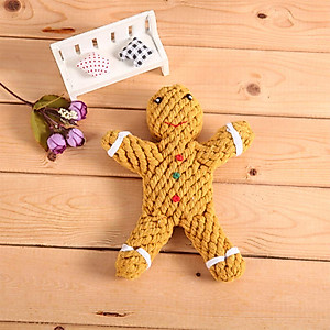 ABOOFAN Pet Dog Christmas Chew Playing Toy Christmas Gingerbread Man Cotton Rope Dog Teething Toy Pet Interactive Toys Dog Bite Toy Dog Chewing Toys for Small Medium Dog Pet Supplies