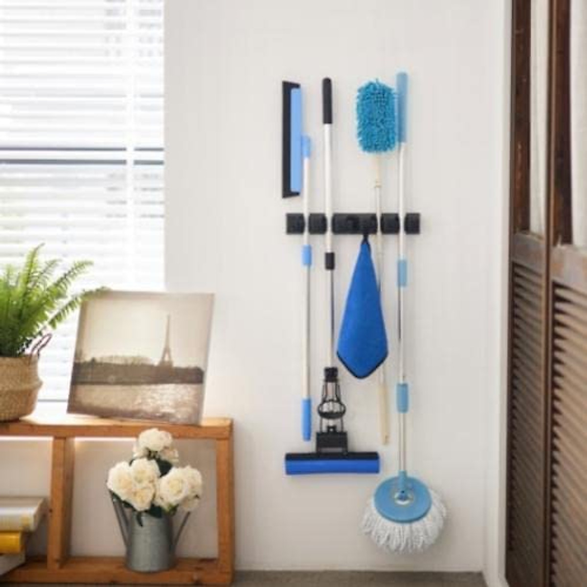 Displays By Jack wall mounted Broom and mop Holder, Black Utility Tool Organizer for Home, 1-Pack