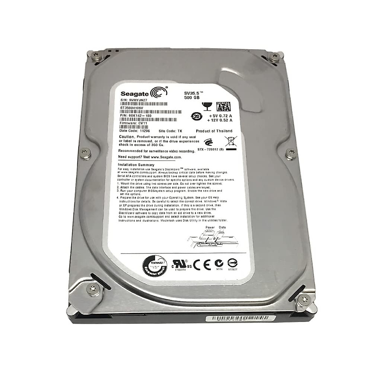 Seagate ST3500410SV 500GB 7200RPM 16MB Cache Sata Surveillance