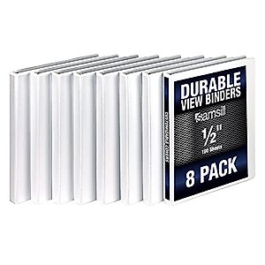 Samsill Durable .5 Inch Binder, Made in The USA, Round Ring Customizable Clear View Binder, White, 8 Pack (S88417)