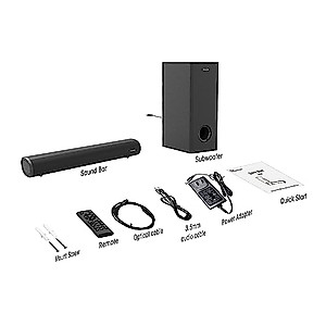 littoak 2.1 Sound Bar with Subwoofer for TV, Deep Bass Small Soundbar TV Speaker Home Theater Surround Sound System, HDMI/Bluetooth/Optical/Aux Connection, 16 Inch