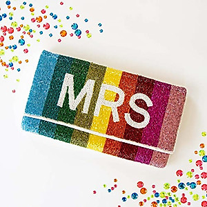 MRS Clutch for Wedding, Mrs Bride Clutch, Beaded Mrs Purse for Bachelorette, Rainbow Mrs Bag, Bridal Shower & Engagement Gifts for Future Mrs