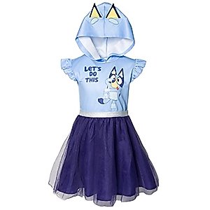 Bluey Big Girls Mesh Cosplay Short Sleeve Dress 12 Blue