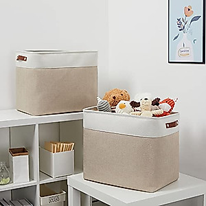 DULLEMELO Collapsible Bundle Baskets 2 Large Baskets 17"x12"x15" + 2 Narrow Baskets 15"x6"x5.5"（White&Khaki)