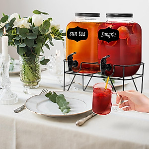 2-Pack glass drink dispenser - 1 Gallon Mason Jars w/Spout Faucets Screw Lid & Rubber Drip Mats - Liquid lemonade & beverage - Stand for Organizing party Decor & Storage
