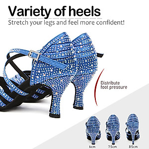 SWDZM Women's Rhinestone Dance Shoes Ballroom Latin Salsa Performance Practice Dancing Shoes,L377,Blue,Heel 3'',US 6