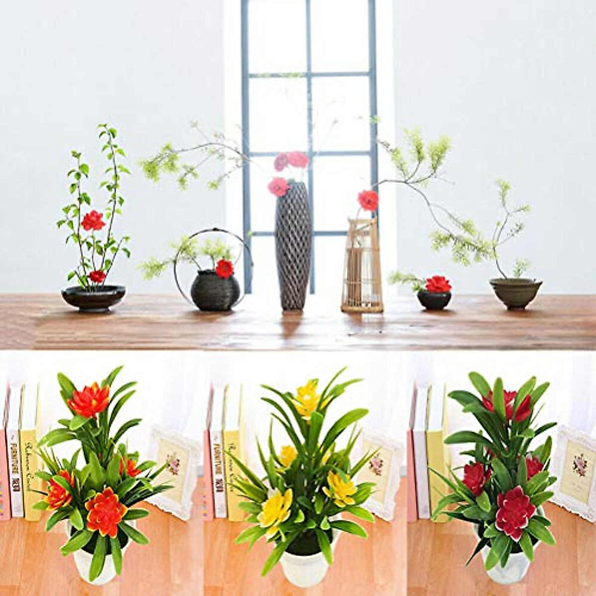 TUANJIE Outdoor Flower Fake False Plants Flowers Artificial Garden Decor with Pot 5 Head Home Decor for Home Decor Wedding Decorative Flowers DIY,Yellow