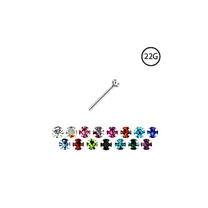 925 Sterling Silver Straight Nose Stud Ring Tiny Micro 1mm Clear 22G