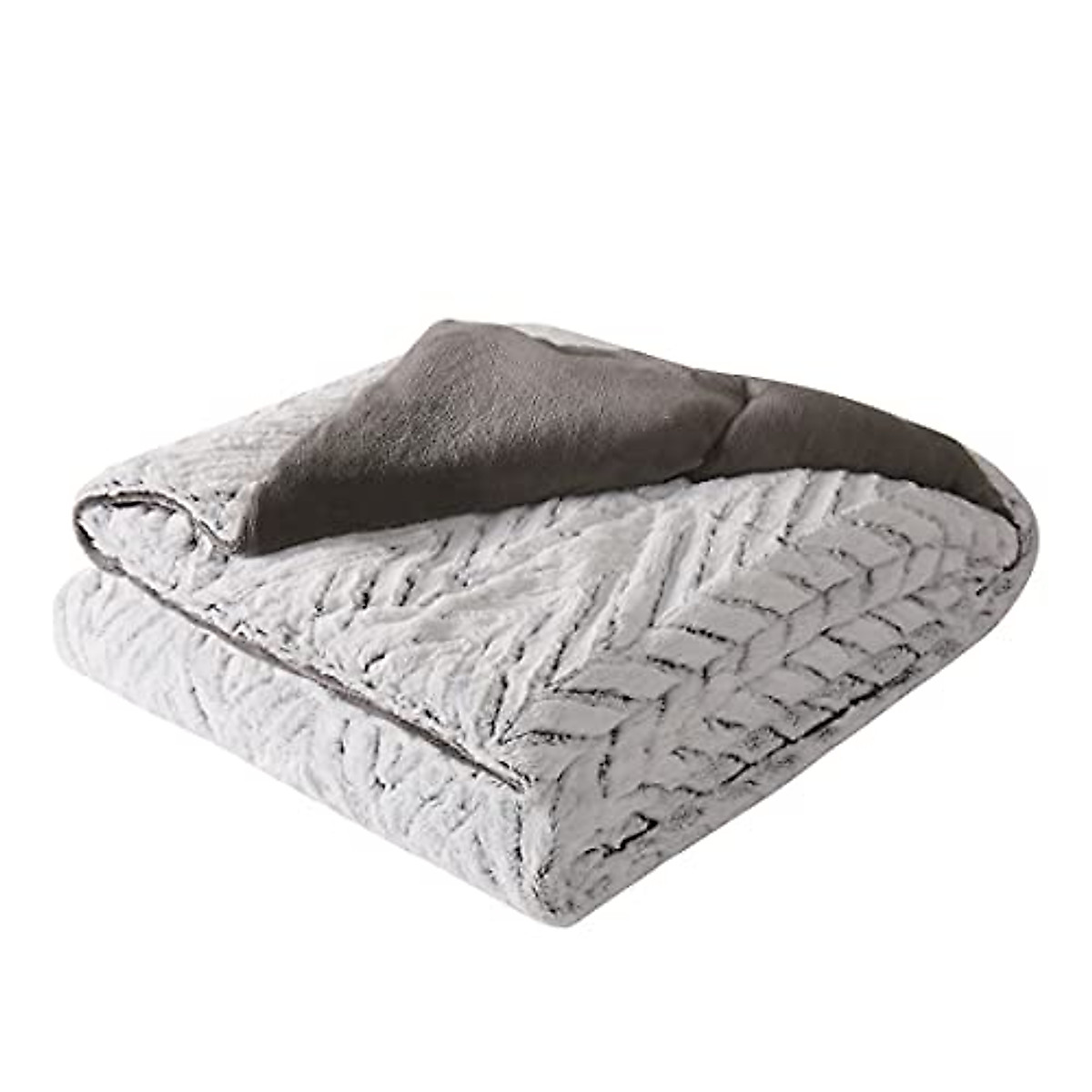 Christian Siriano - Grey Chevron Luxury Faux Fur Filled Throw (60" x 70") - Gift Box Included - Perfect for Gifting Friends & Family