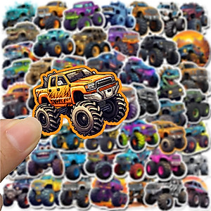 LANKEME 50 PCS Monster Truck Stickers for Kids, Truck Monster Stickers for Water Bottles Laptop Car, Monster Truck Party Favors, Cute Stickers for Boys Party Gifts (Monster Truck Stickers)