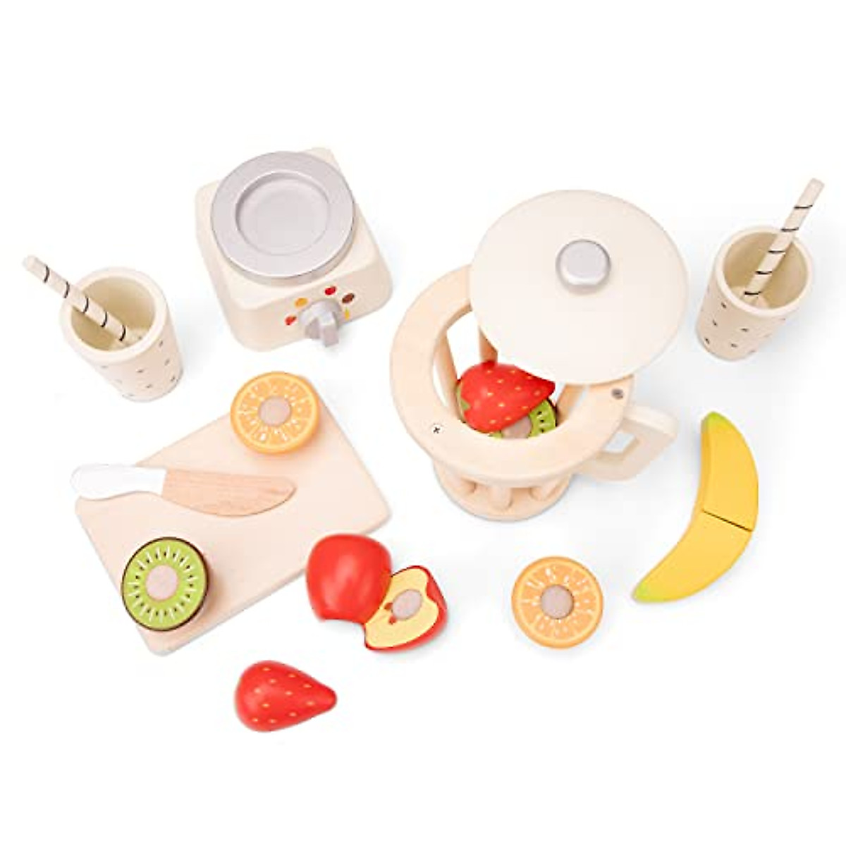 New Classic Toys Wooden Smoothie Set - Pretend Play Toy for Kids Cooking Simulation Educational Toys and Color Perception Toy for Preschool Age Toddlers Boys Girls