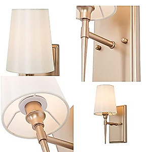 classy leaves Sconces Wall Lighting Fixture, 1 Light Gold Bathroom Light Fixtures with White Fabric Shade, Modern Gold Wall Sconce for Bathroom, Bedroom and Hallway (6.5" W x 12" H)