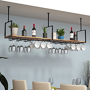 HZHKKP Ceiling Shelf Ceiling Wine Rack，Iron Solid Wood Ceiling Shelf Racks Stemware Holder，for Bars/Restaurants/Kitchens Storage Rack & Shelves，3 Sizes/Black (Size : 120 * 30 * 60cm)
