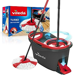 Vileda Easy Wring and Clean Turbo Microfibre Mop and Bucket Set, 48.5 X 27.5 X 28 Cm, Grey/Red