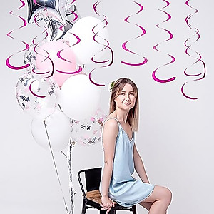 30 PCS Party Swirl Decorations Hot Pink Shinny Foil Hanging Swirl Decorations with Double-Swirls and Single-Swirls Plastic Streamer for Ceiling Plastic Metallic Streamer for Party Decorations