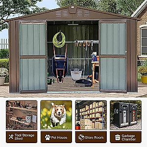 Evedy Large Metal Storage Shed,10x8 FT Outdoor, Waterproof Garden Tool Storage Shed with Lockable Door,Tool Cabinet with Vents Steel for Patio,Lawn to Store Bikes,Lawnmowers