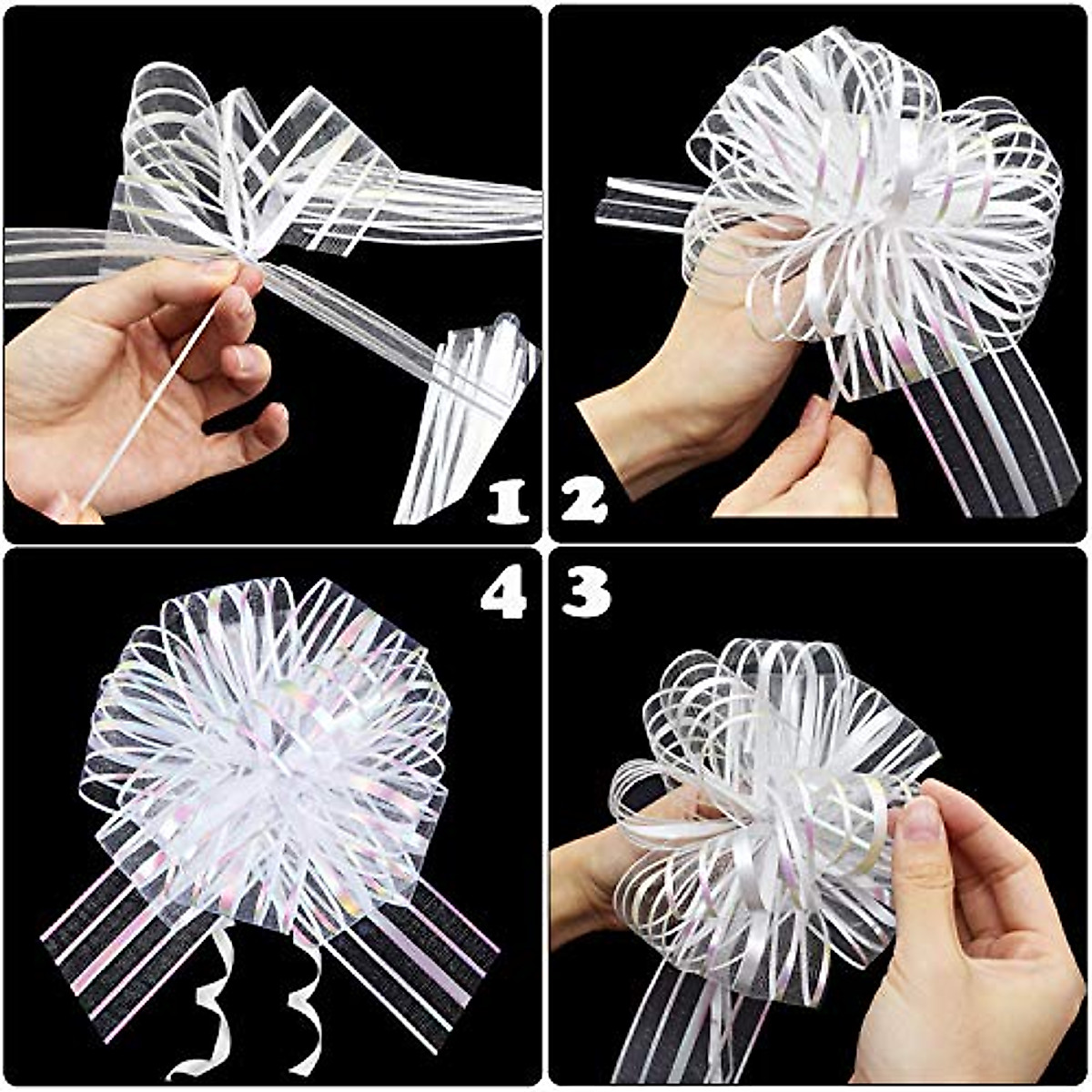 Pull Bows, 20Pcs Large White Organza Pull Ribbon String 6 Inches Gift Warp Bows for Wedding Birthday Party Christmas Gifts Decoration