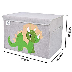 CLCROBD Foldable Large Kids Toy Chest with Flip-Top Lid, Collapsible Fabric Animal Toy Storage Organizer/Bin/Box/Basket/Trunk for Toddler, Children and Baby Nursery (Dinosaur + Triceratops)
