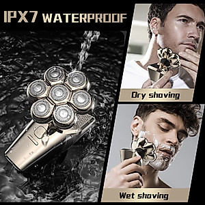 Head Shaver for Bald Men, Electric Razor for Men 5-in-1 Multifunctional Electric Head Shaver Bald Clippers for Men Wet/Dry Waterproof 7D Rotary Shaver Grooming Kit Rechargeable with LED Display