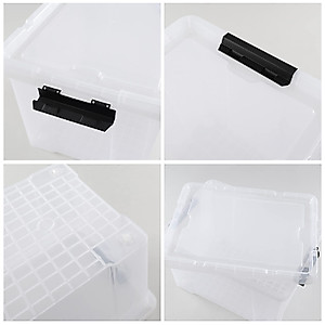 Kiddream 34 Quarts Latching Storage Box with Wheels, Clear Storage Totes Bins Set of 4, F