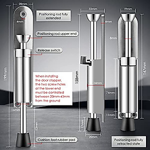 4 Pcs Heavy Duty Door Stopper Stainless Steel Foot Kickdown Door Stop Adjustable Easy Step Door Holder Telescopic Spring Door Stop Door Spring Stopper Silver Door Locks Holder for Outdoor Commercial