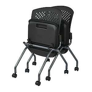 Office Star Deluxe Ventilated Plastic Wrap Around Back Folding Nesting Chair 2 Pack, Coal FreeFlex Fabric