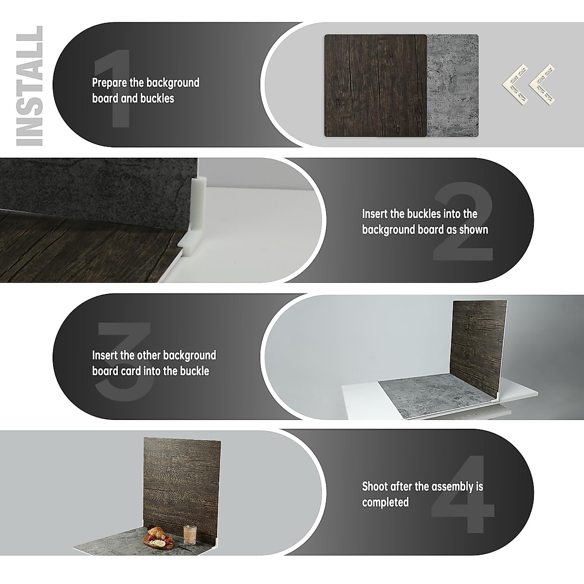 2 PCS Boards Photo Backdrop for Flat Lay, Food Photography Background 24x24 Inch, BEIYANG (Black Walnut+Dark Gray)