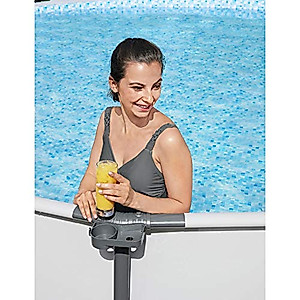 Bestway 58641E Steel Pro MAX Swimming Pool FrameLink System Poolside Drink Beverage Cup Holder Set with Storage Tray and Hook, Gray