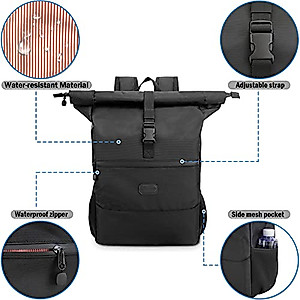 Noozion Roll Top Backpack 17 inch Durable Rolltop Daypack Casual Rucksack Bag Large Travel Laptop Bag