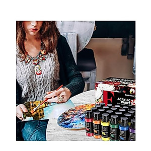 Fantastory Acrylic Paint Set, 24 Classic Colors(2oz/60ml), Professional Craft Paint, Art Supplies Kit for Adults Canvas/Fabric/Rock/Glass/Stone/Ceramic/Model/Wood Painting with 12 Brushes